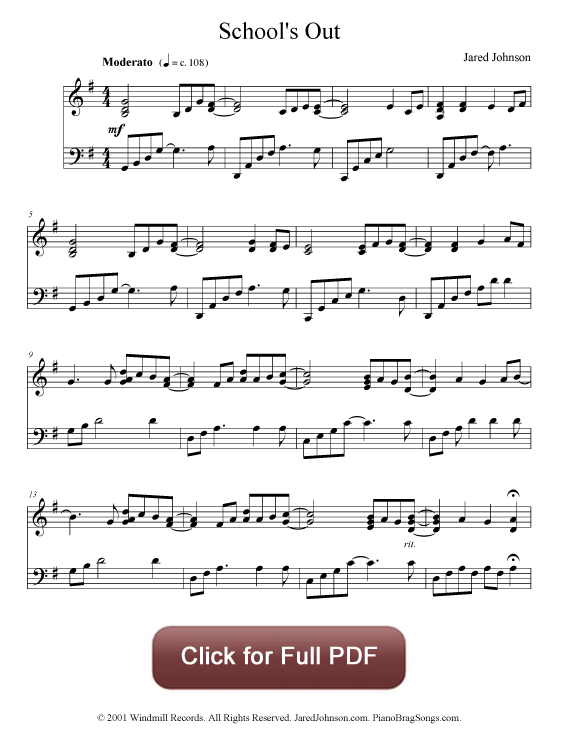 School's Out :: Free Piano Sheet Music